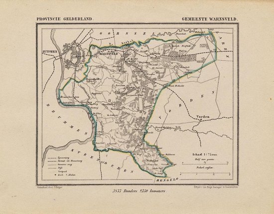 Historische kaart, plattegrond van gemeente Warnsveld in Gelderland uit ...