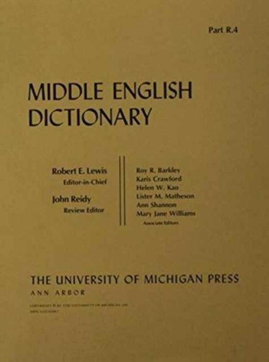 Middle English Dictionary | 9780472011841 | Boeken | bol.com