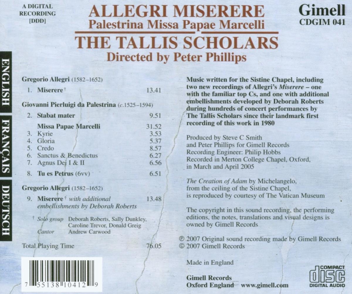 Tallis Scholars - Allegri: Miserere, Palestrina: Missa Papae Marcell ...