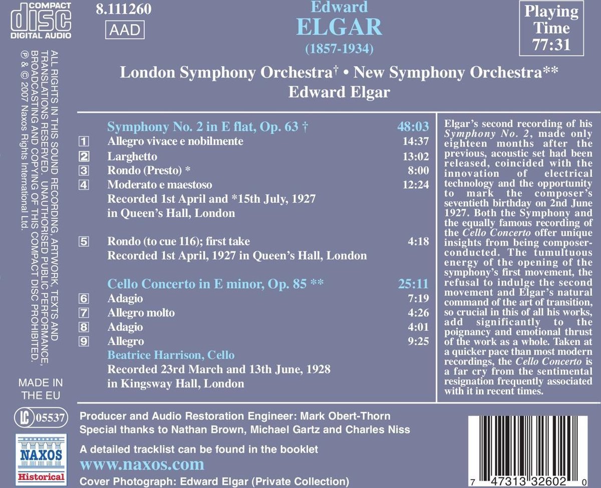 Beatrice Harrison, London Symphony Orchestra, New Symphony Orchestra, Edward Elgar -... | bol.com