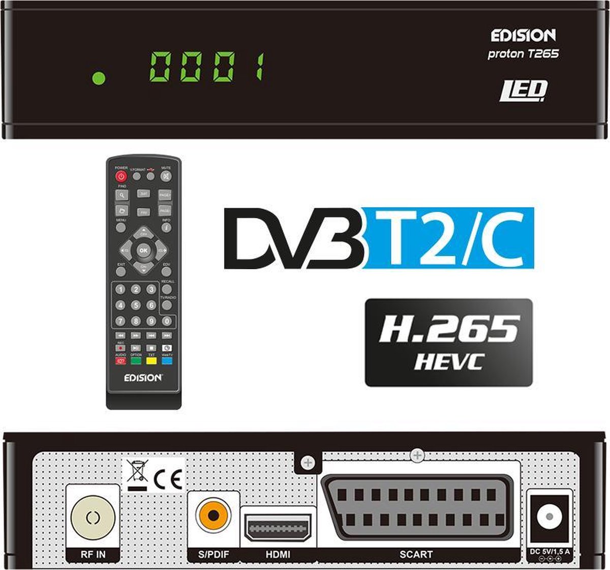 Edision Proton T265 LED DVB-T2/C Ziggo-Kpn digitale ontvanger | bol.com