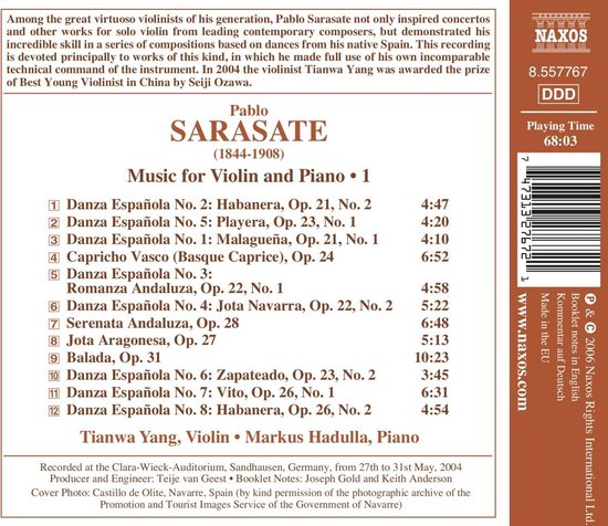 Tianwa Yang & Markus Hadulla - Sarasate: Spanish Dances (CD), Tianwa ...