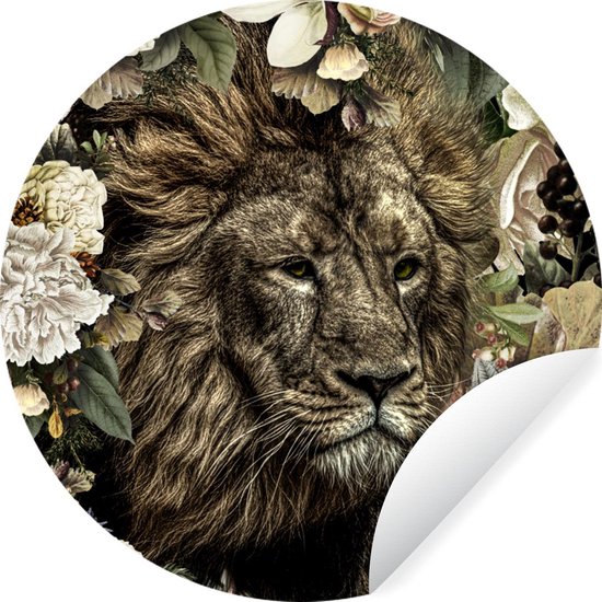 WallCircle - Muurstickers - Behangcirkel - Leeuw - Bloemen - Blad - 80x80 cm -... | bol
