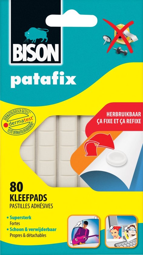 Bison Patafix, verwijderbare en herbruikbare kleefpads, wit, 80 stuks ...
