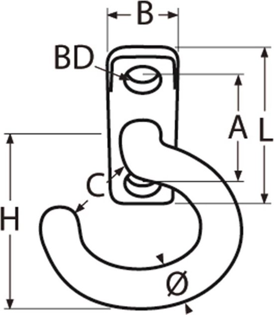 Haak met voetplaat 58 x 58 mm RVS-316 | bol