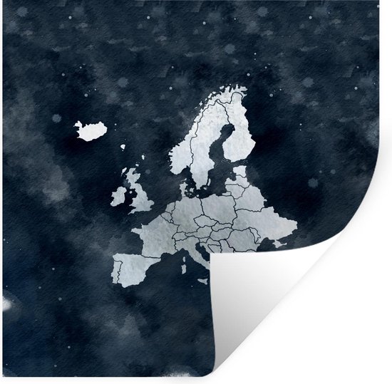 Muurstickers - Sticker Folie - Kaart - Europa - Waterverf - Zilver ...
