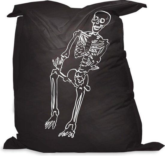 PillowMonkey - Zitzak Volwassenen - Een zittend skelet op een zwarte ...