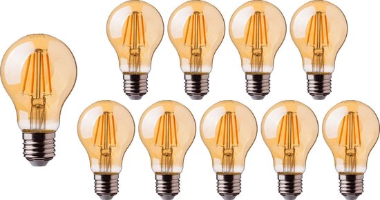 Voordeelpak 10 stuks LED Filament lamp dimbaar - E27 A60 - 4W vervangt 50W - 2200K... | bol