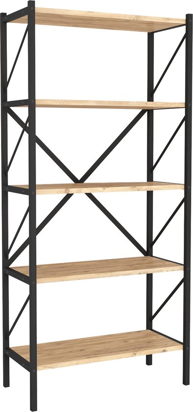 VCM Houten Metalen Opbergrek Boekenkast Decoratieve Boekenrek Insasi 5 ...