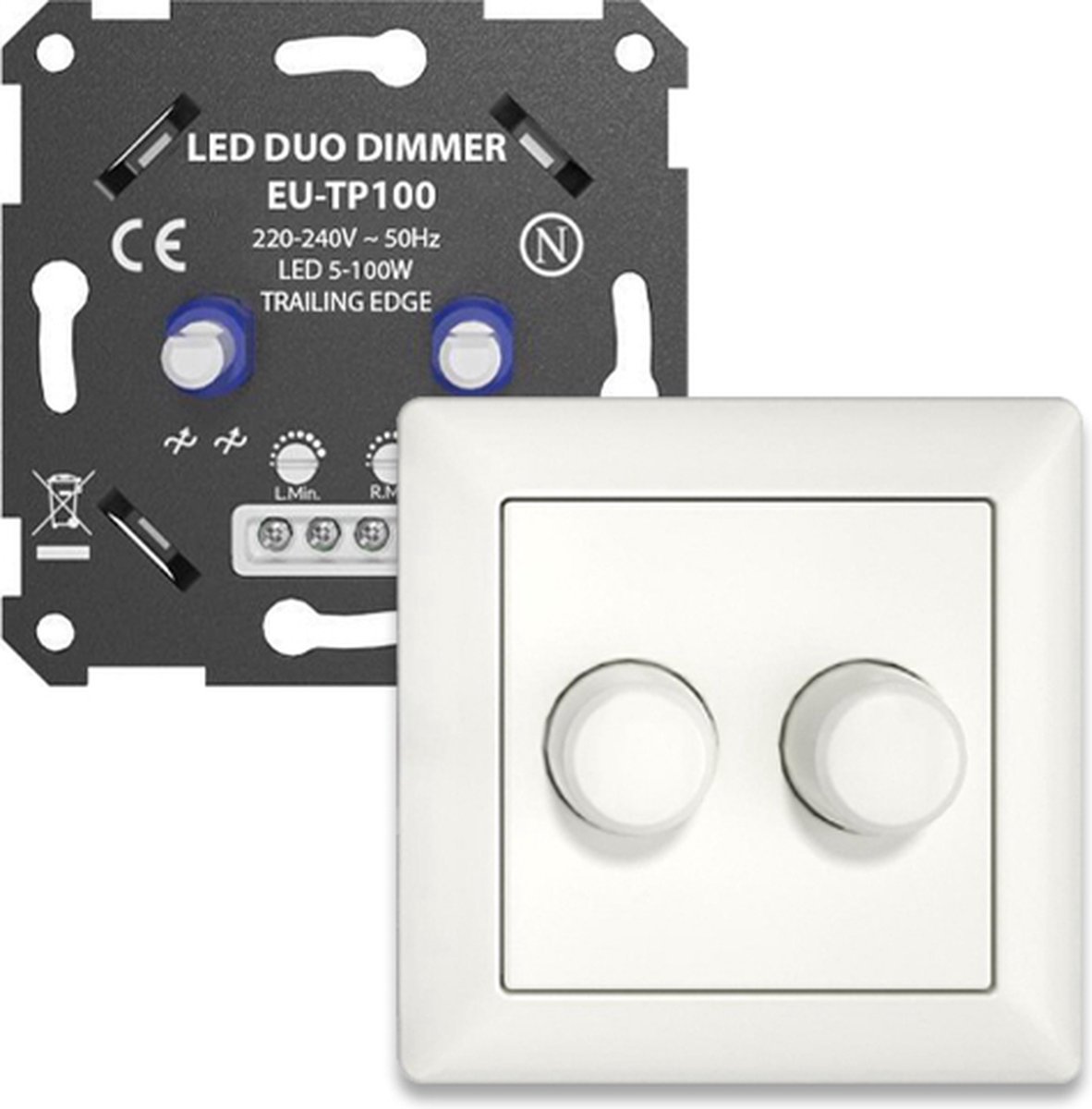 Ratio LED duo dimmer 2x 5-100W - Inbouw - incl. afdekraam | bol.com