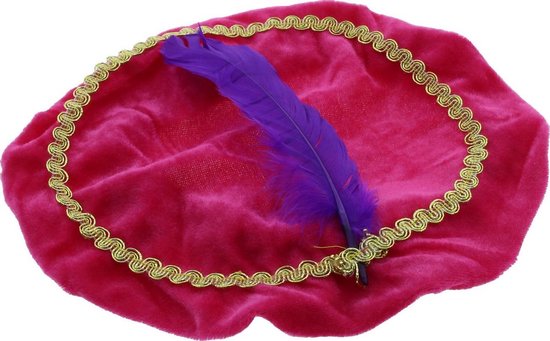 Pieten muts met Veer - Roze / Paars - Fluweel / Polyester - Kindermaat ...