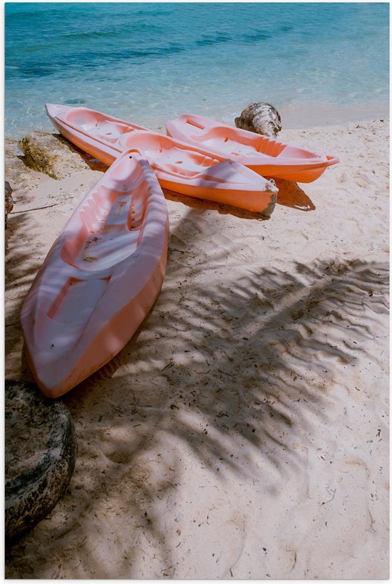 WallClassics - Poster (Mat) - Oranje Kano's op Wit Strand - 60x90 cm ...