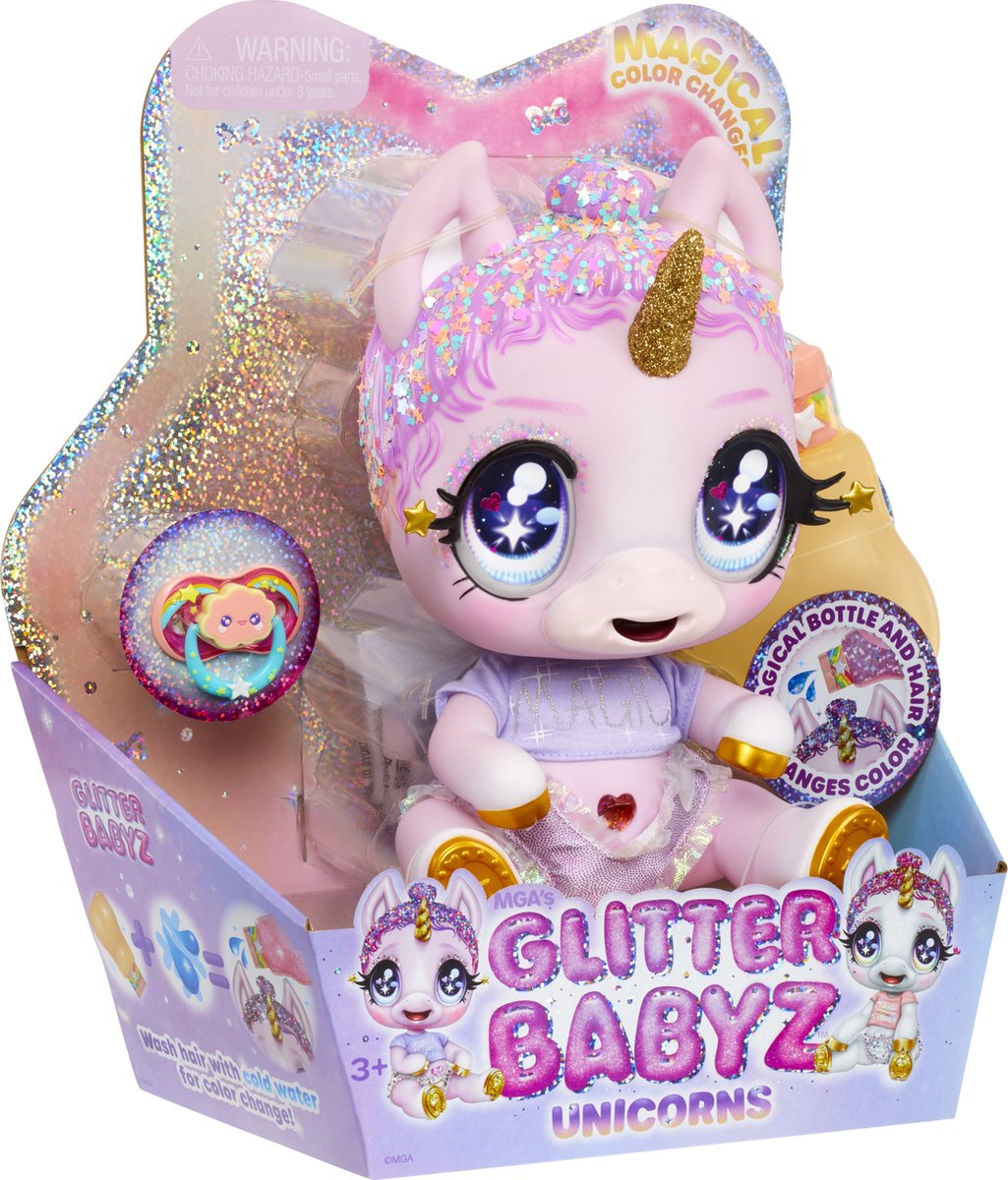 Glitter Babyz - Roze regenboog - Eenhoornpop | bol