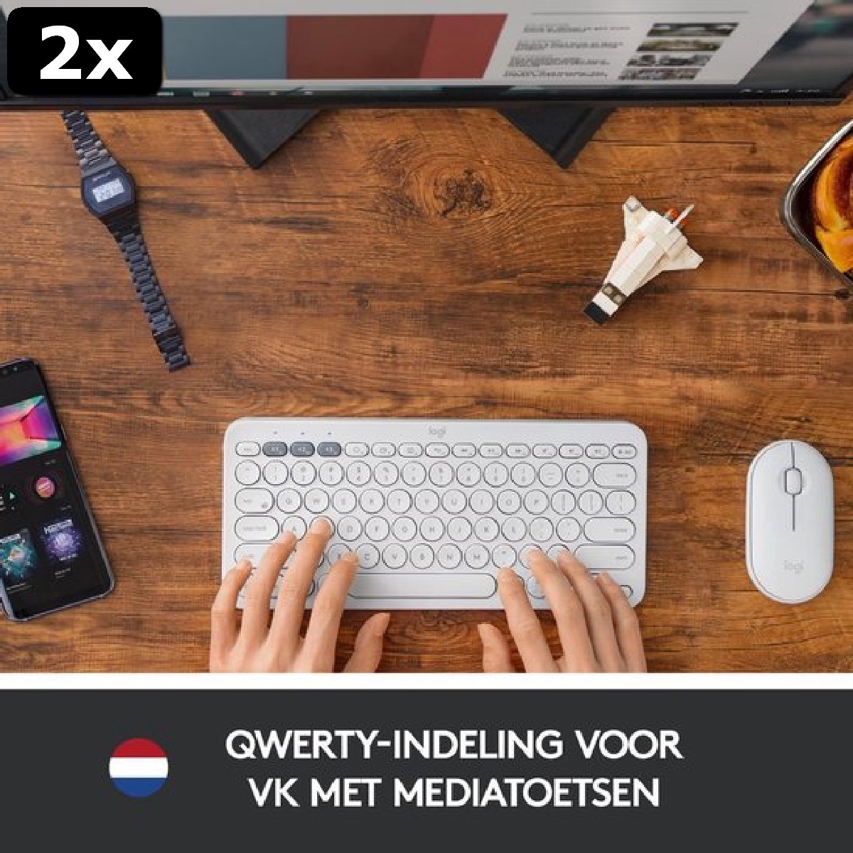 2x Logitech K380 - Multi-Device Bluetooth Toetsenbord - Qwerty ISO - Offwhite | bol.com