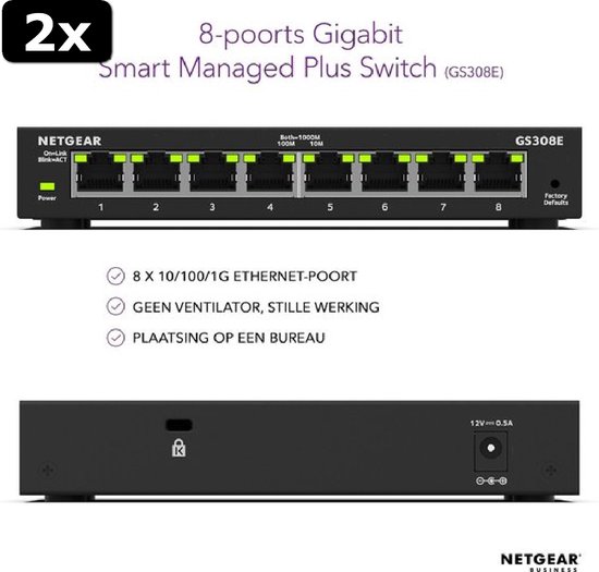 2x Netgear GS308E - Netwerk Switch - Smart Managed - 8 Poorten | bol