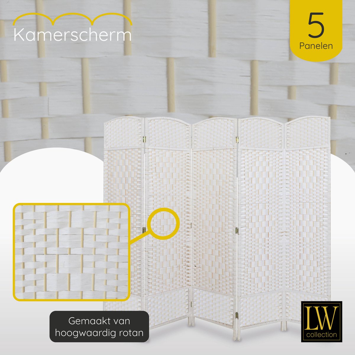 LW Collection Kamerscherm Wit- kamerschermen 5 panelen - scheidingswand ...