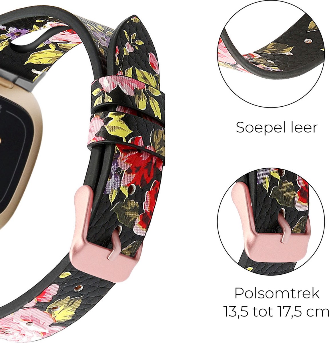 Bandje leer double pink flower geschikt voor Fitbit Versa 3/4 & Fitbit ...