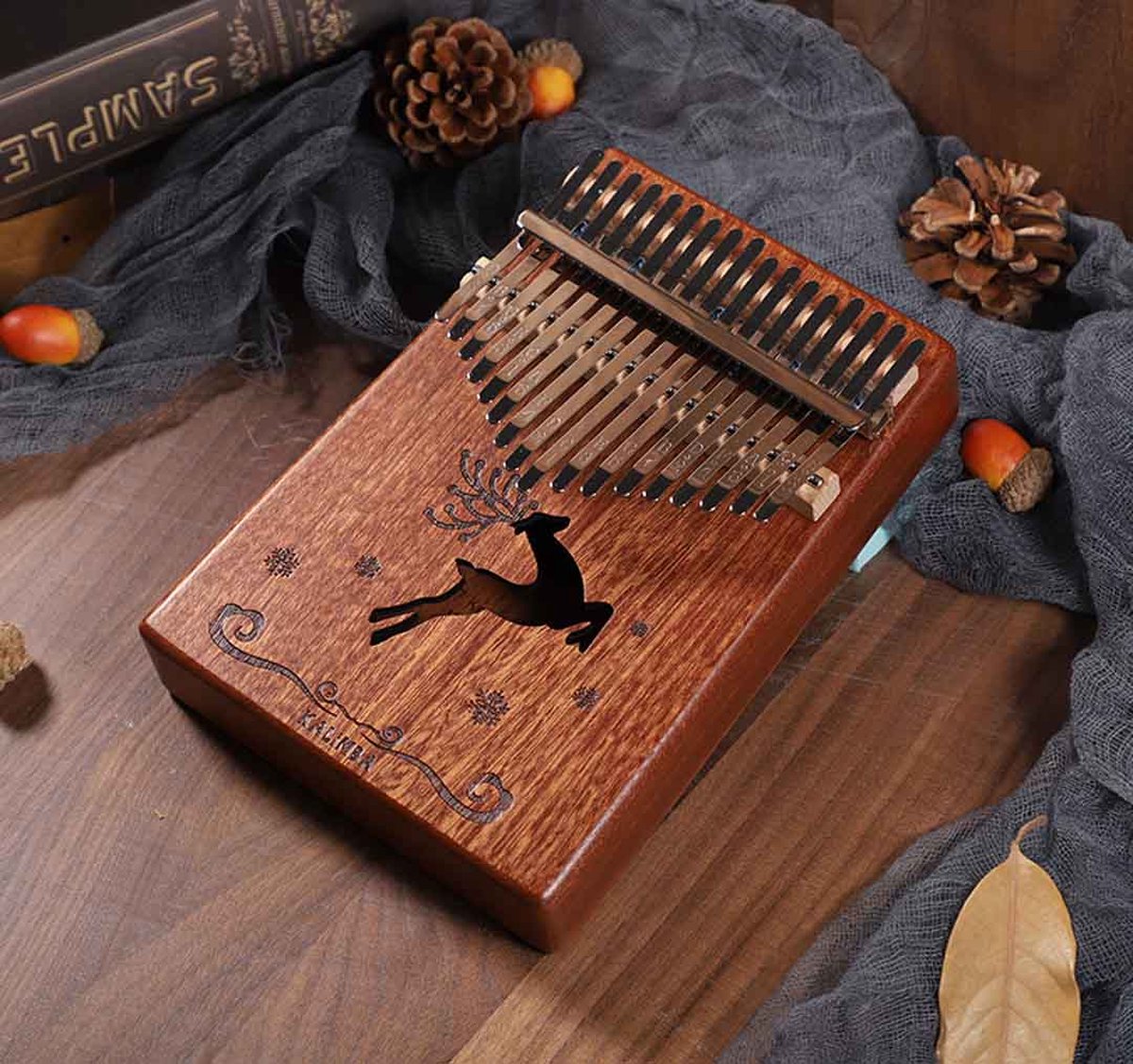 Kalimba Duimpiano 17 Tonen- met Muziekboek en Accessoires- Mahoniehout ...