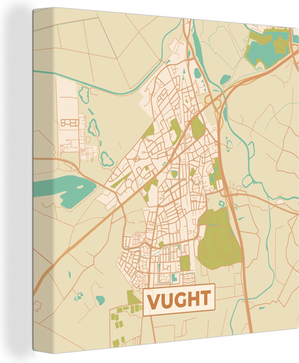Canvas Schilderij Plattegrond - Vught - Stadskaart - Kaart - 90x90 cm ...