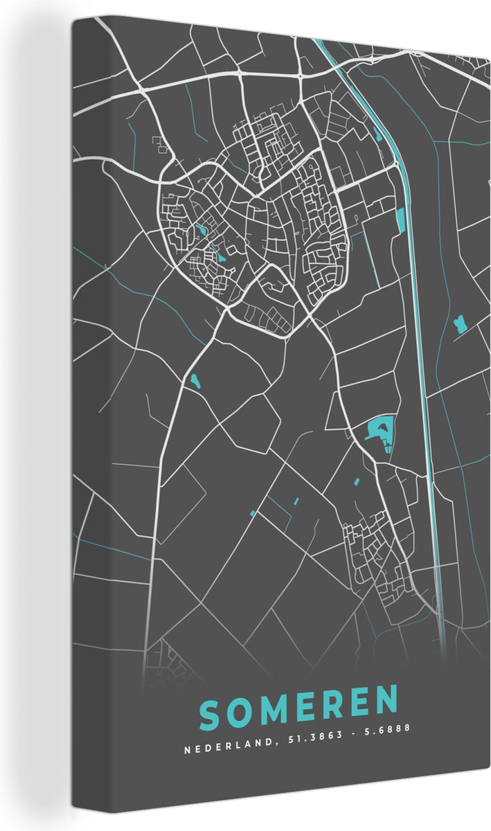 Canvas Schilderij Someren - Kaart - Stadskaart - Plattegrond - 20x30 cm ...