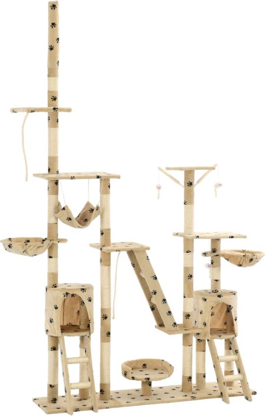 vidaXL Kattenpaal met sisal krabpalen 230-250 cm pootafdrukken beige ...