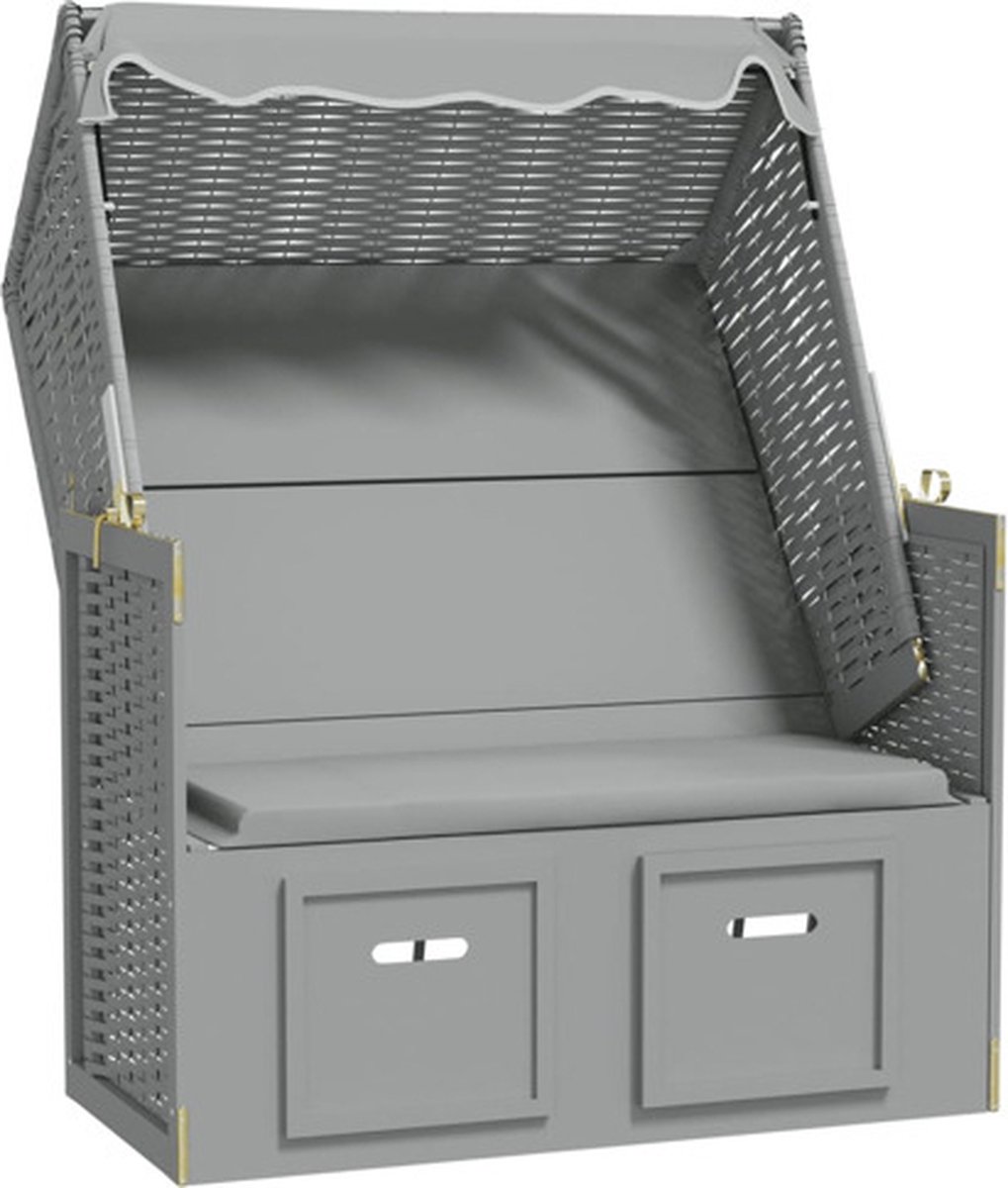 vidaXL Strandstoel met luifel poly rattan en massief hout grijs | bol.com