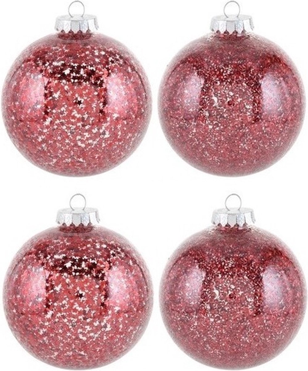4x Rode kunststof kerstballen 10 cm - Onbreekbare kerstballen plastic ...