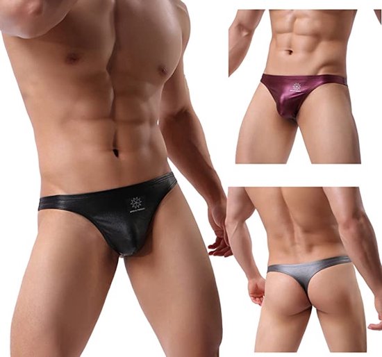 3 Stuks - Sexy Faux Leren Herenslip - Herenmode String - Man Thong Ondergoed -... | bol.com