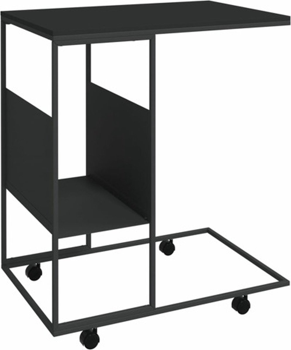 vidaXL Bijzettafel met wieltjes 55x36x63.5 bewerkt hout zwart | bol.com