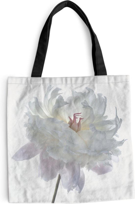 Schoudertas - Strandtas - Shopper Witte pioenroos met een witte ...