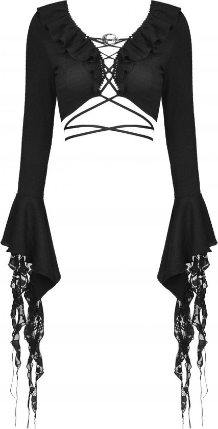 Dark in Love Crop top -S/M- Gothic witch ripped sleeves ruffle neck ...