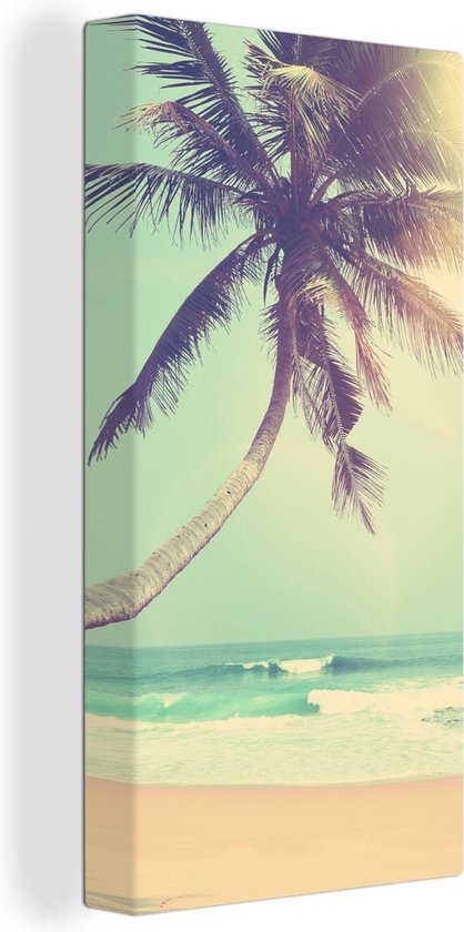 Canvas Schilderij Retro - Palmboom - Zon - Zomer - 40x80 cm - Wanddecoratie | bol