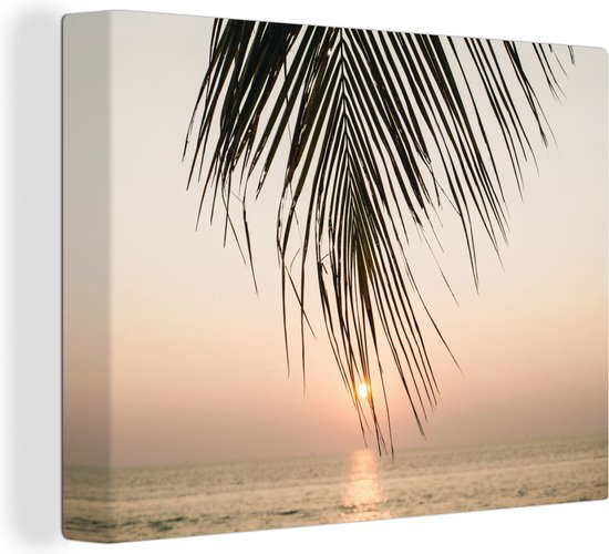 Canvas schilderij 160x120 cm - Wanddecoratie Palmblad - Zon - Zomer - Strand -... | bol