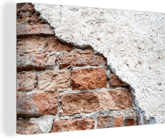 Canvas Schilderij Gips - Stenen - Muur - Baksteen - 30x20 cm ...