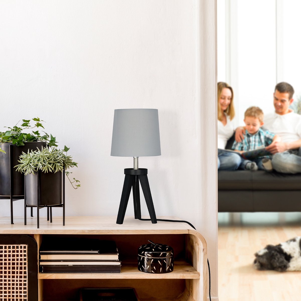 Relaxdays tafellamp tripod - moderne woonkamerlamp - schemerlamp hout ...