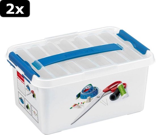 2x Sunware Q-Line Naaidoos 6L 30x20x14 cm Wit/Blauw | bol