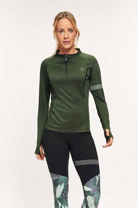 Active Panther T-shirt Julia Solid zip Army green, dames loopshirt ...