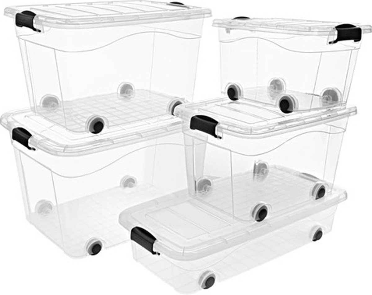 vidaXL Opbergboxen 2 st met wieltjes en deksels 40 L transparant | bol.com