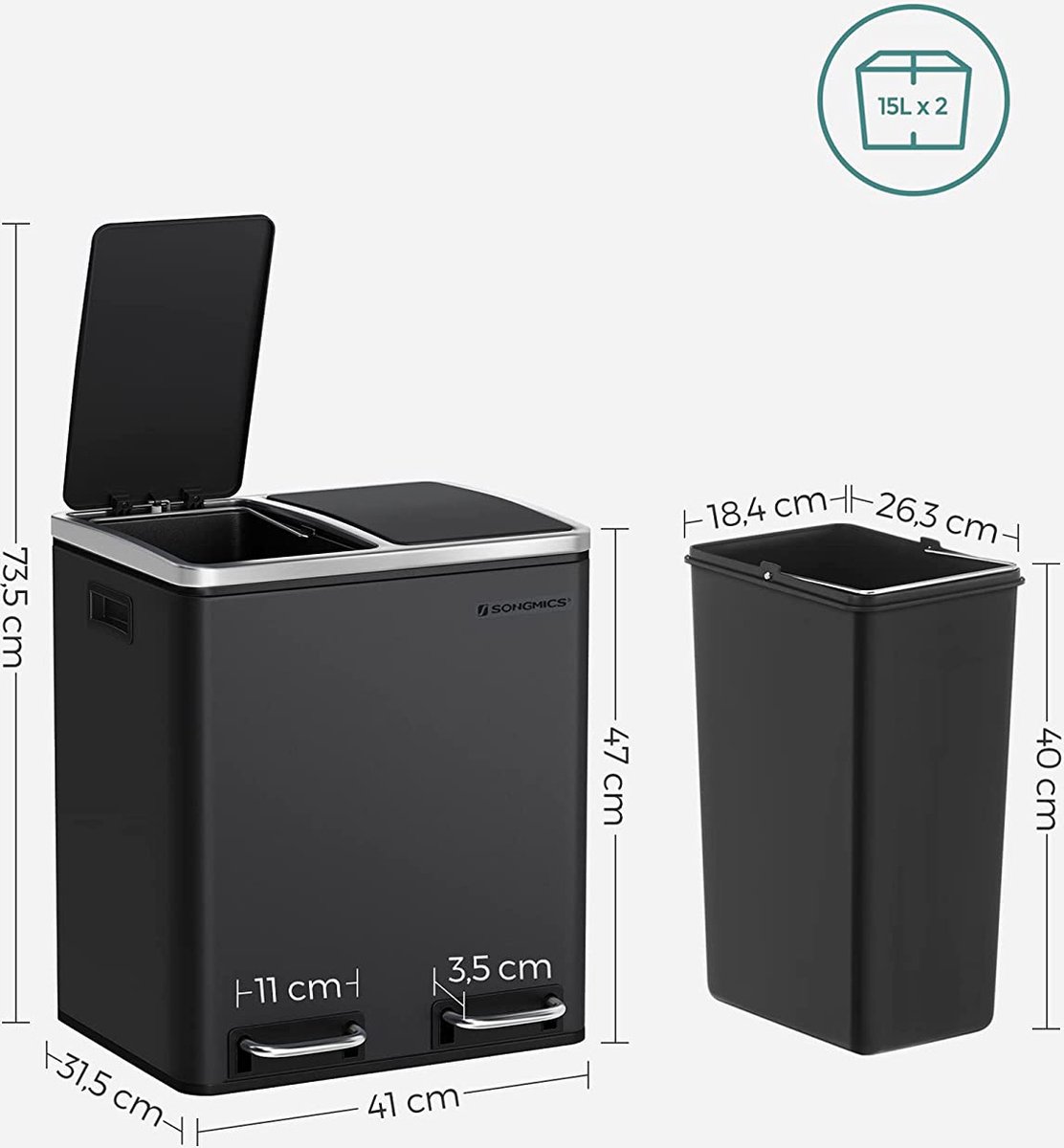 Afvalemmer voor de keuken, 30L, afvalscheiding, metalen afvalemmer ...