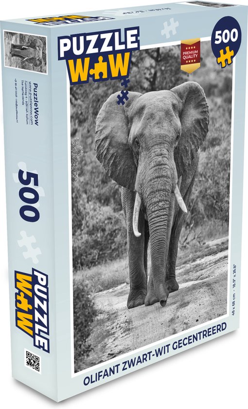 Puzzel Olifant zwart-wit gecentreerd - Legpuzzel - Puzzel 500 stukjes ...