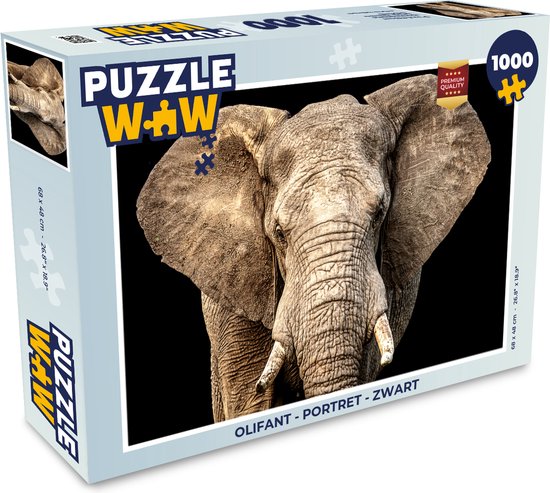 Puzzel Olifant - Portret - Zwart - Legpuzzel - Puzzel 1000 stukjes ...