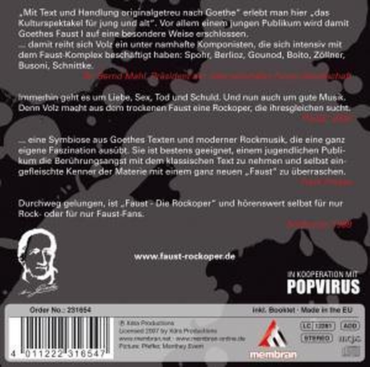 FAUST - Die Rockoper / Goethe goes Rock'n'Roll, Faust | CD (album ...