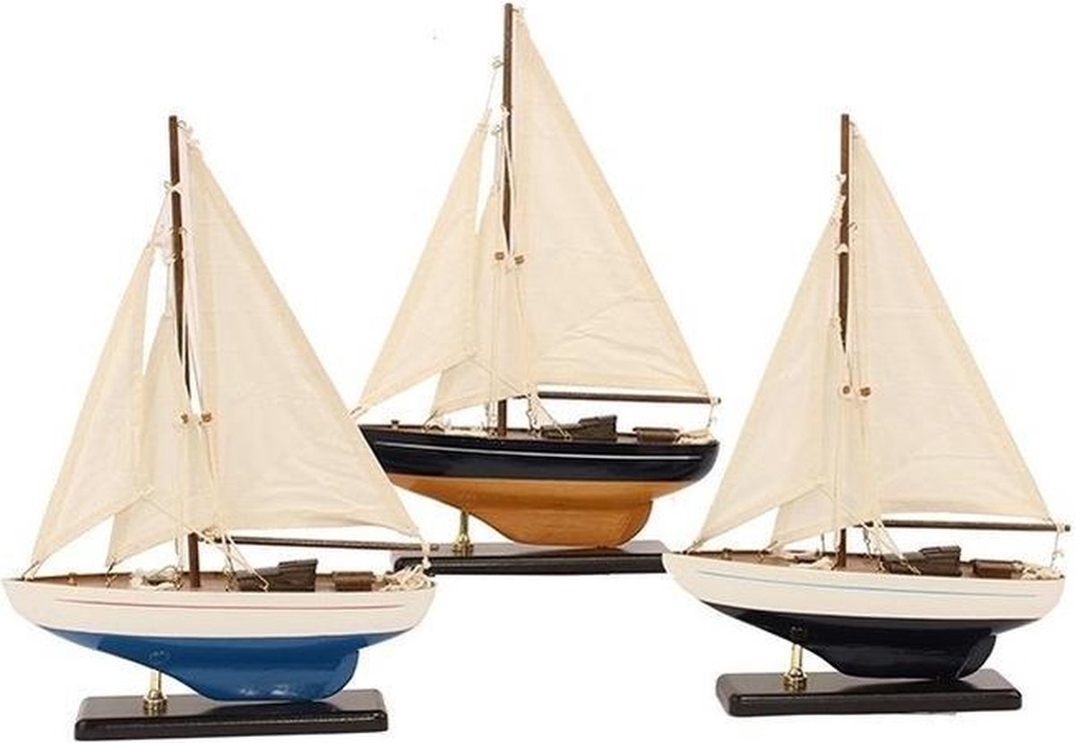Schaalmodel zeilboot naturel hout met zwart 26 cm - Miniatuur schepen ...