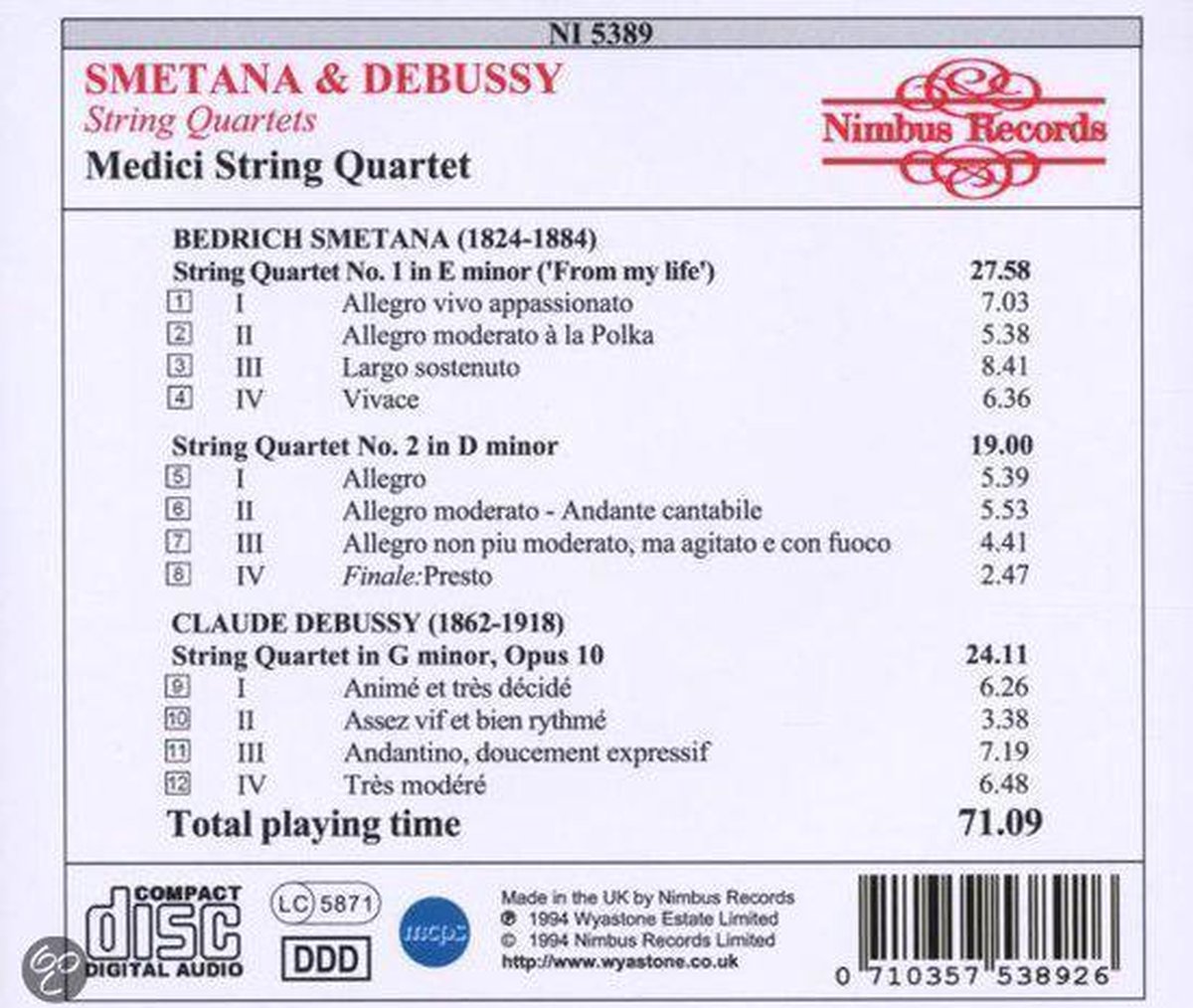 Medici Quartet - Smetana & Debussy: String Quartets (CD), Claude ...