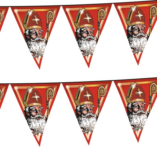 10x stuks sinterklaas met mijter en staf vlaggenlijn / slinger rood - 5 ...