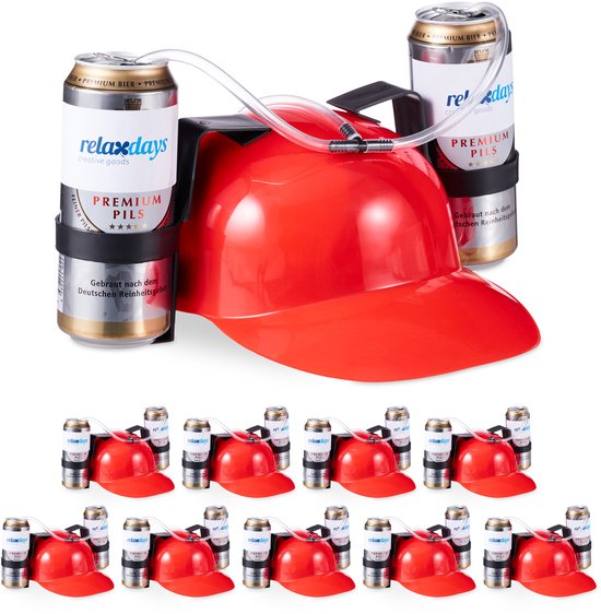 10x drinkhelm voor 2 blikjes - rode helm - bierhelm - helm met slang ...