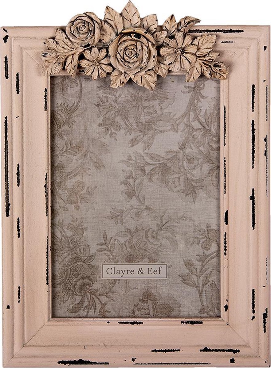 Clayre & Eef Fotolijst 13x18 cm Roze MDF Rechthoek Bloemen Fotokader ...