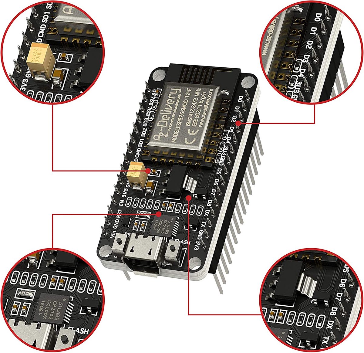 AZDelivery NodeMCU Amica Modul V2 ESP8266 ESP-12E WIFI Wifi Development Board met... | bol.com