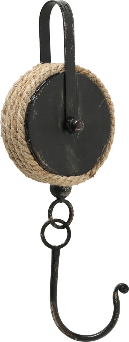 4goodz decoratieve Ophanghaak Katrol metaal 14x9x38 cm - Zwart | bol.com