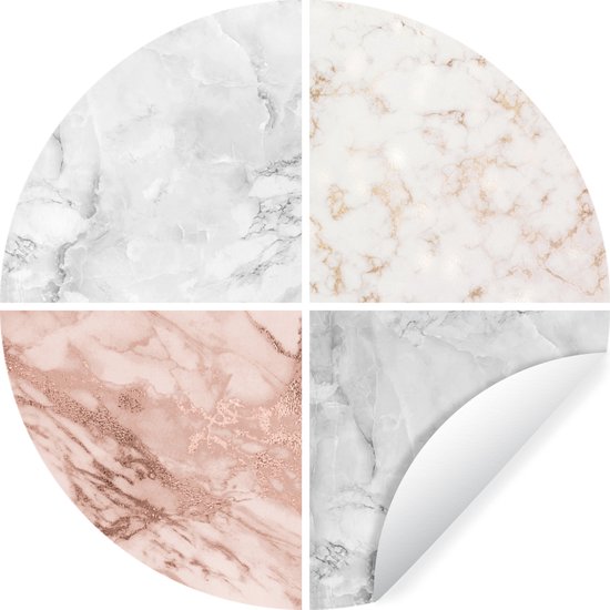 WallCircle - Muurstickers - Behangcirkel - Marmer - Rosé - Chic - Collage - 100x100 cm... | bol